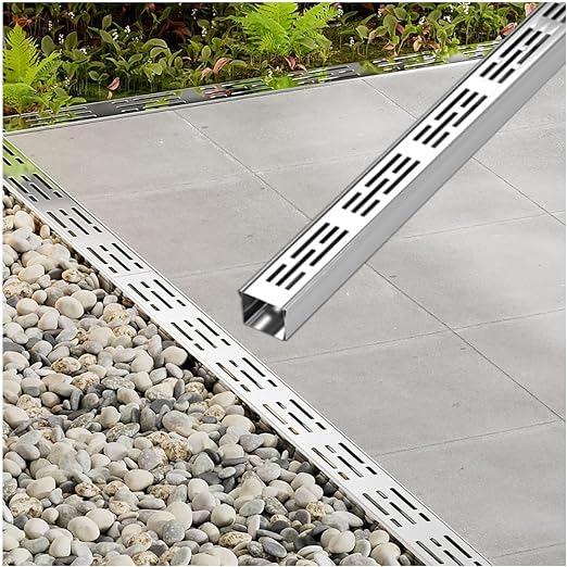 Outdoor Channel Drainage System, Low Profile Rainwater Trough for Patio ...