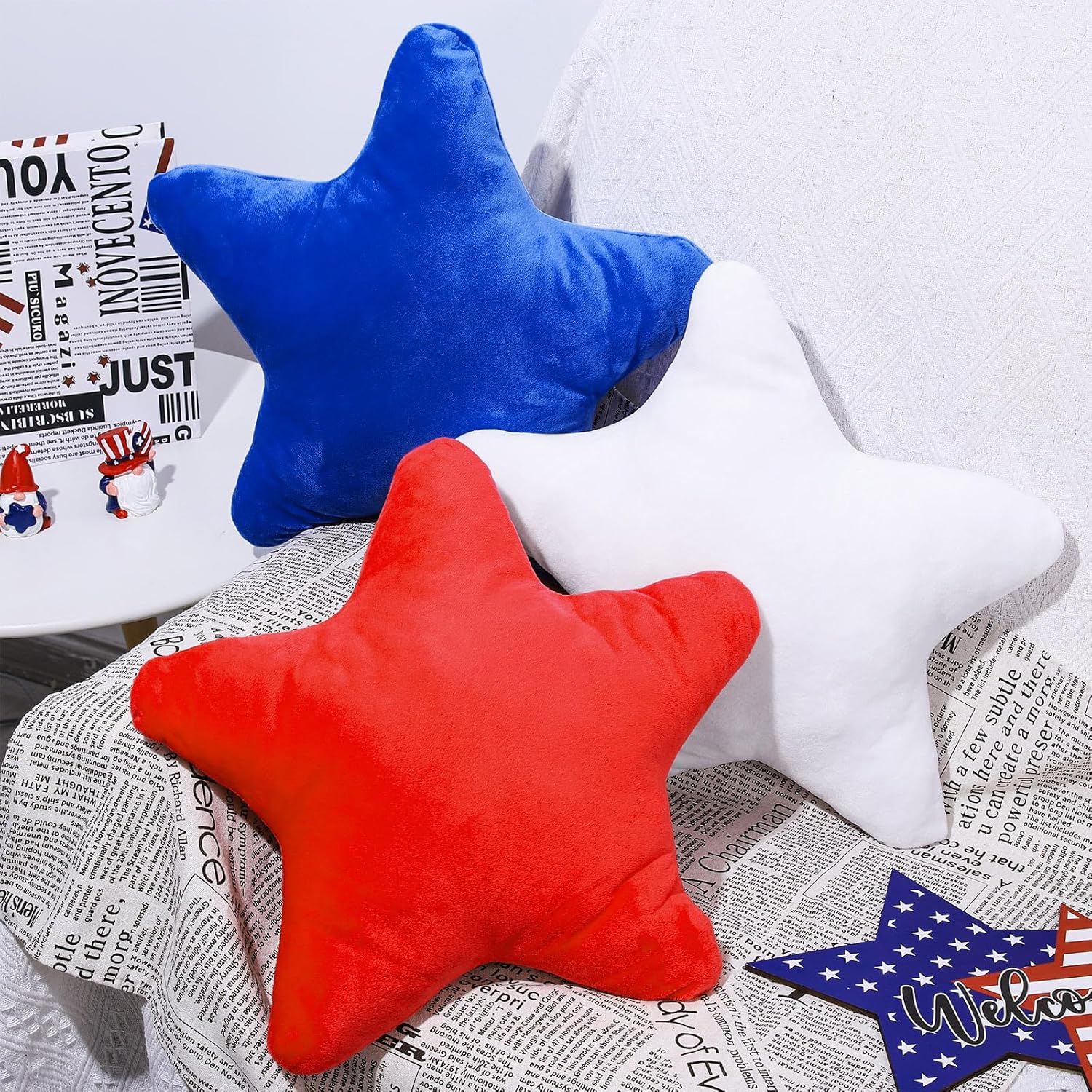 Amazon.com: Whaline 3Pcs Star Shaped Plush Pillow Red Blue White ...