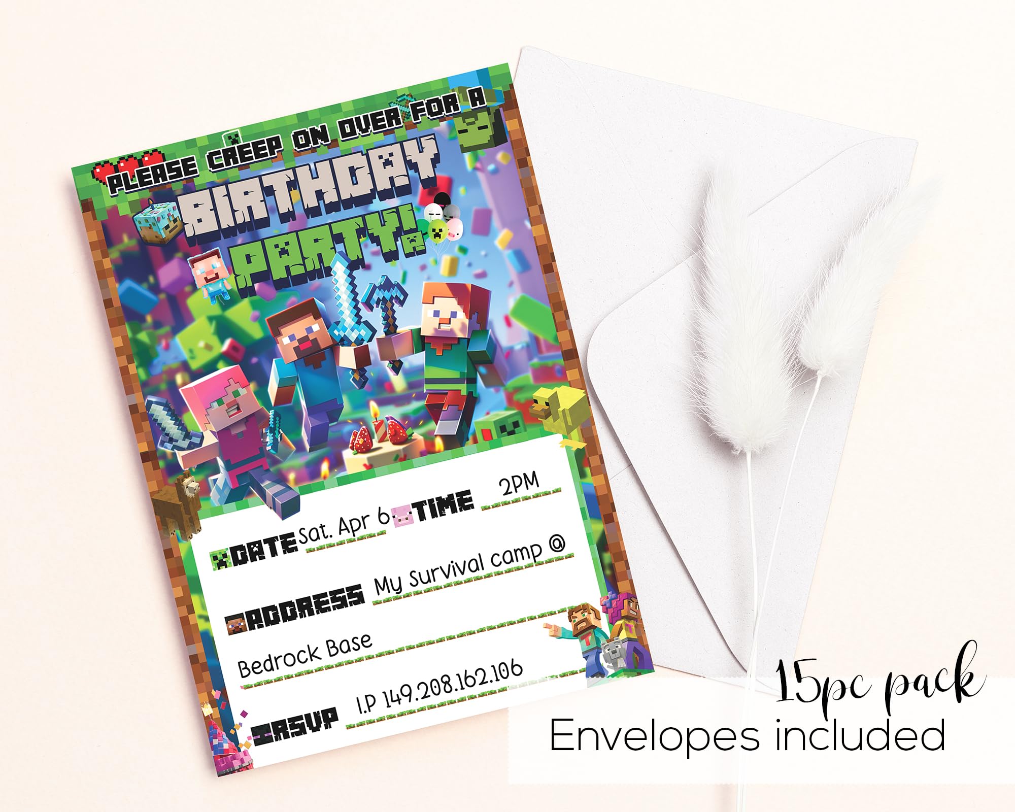 Minecraft Invitations 5x7 Template Minecraft Birthday Party Thank You