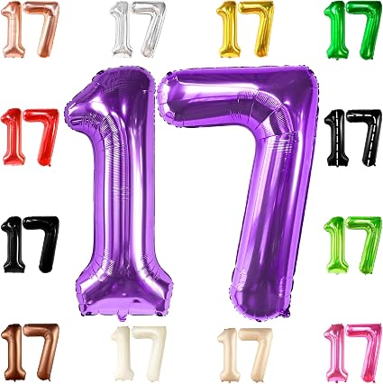Amazon.com: KatchOn, Giant Purple 17 Balloon Numbers - 40 Inch | Happy ...