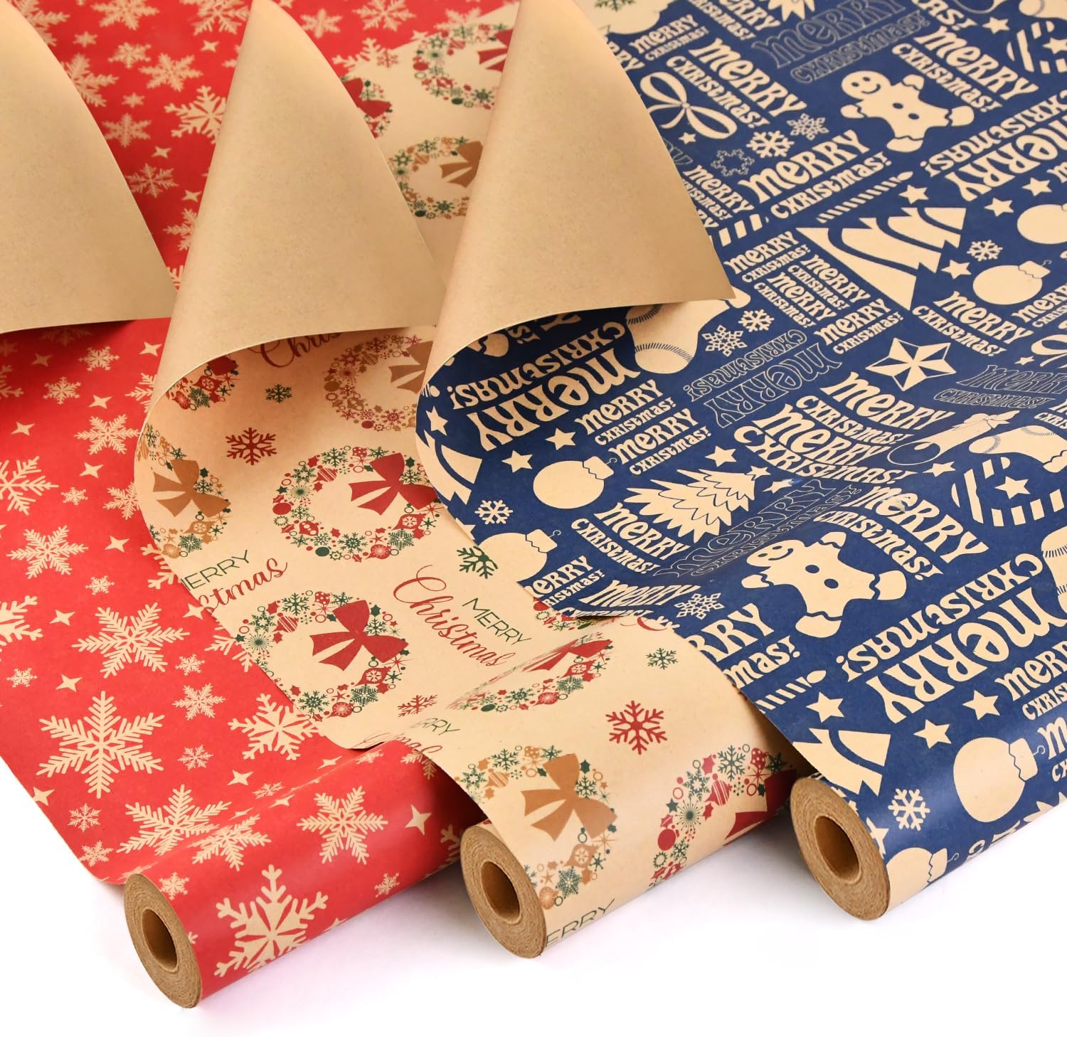 Amazon.com: AhfuLife 3 Rolls Christmas Wrapping Paper - 17 Inch × 32.8 ...