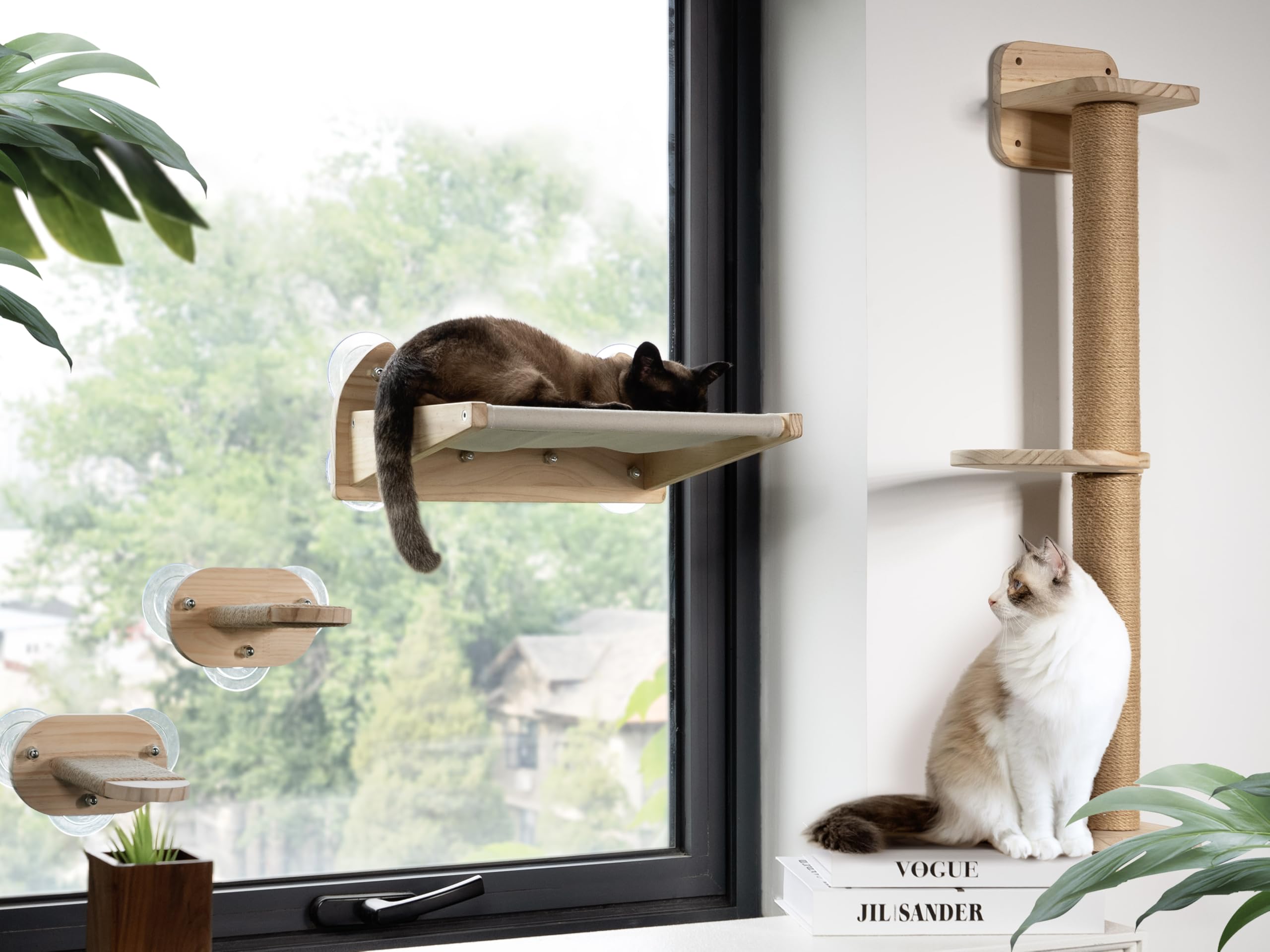 Cat Window Perch and Cat Wall Shelves 2 in 1,Cat Hammock,Steps and 3 ...