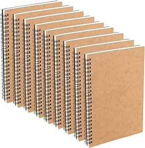 JEUIHAU 10 PCS A5 Spiral Sketchbook, 160gsm Blank Kraft Spiral Bound Hardback Notebook, Kraft ...