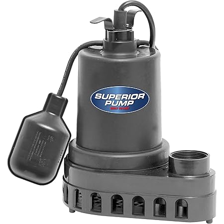 Superior Pump 91250 1/4 HP Thermoplastic Submersible Utility Pump with ...
