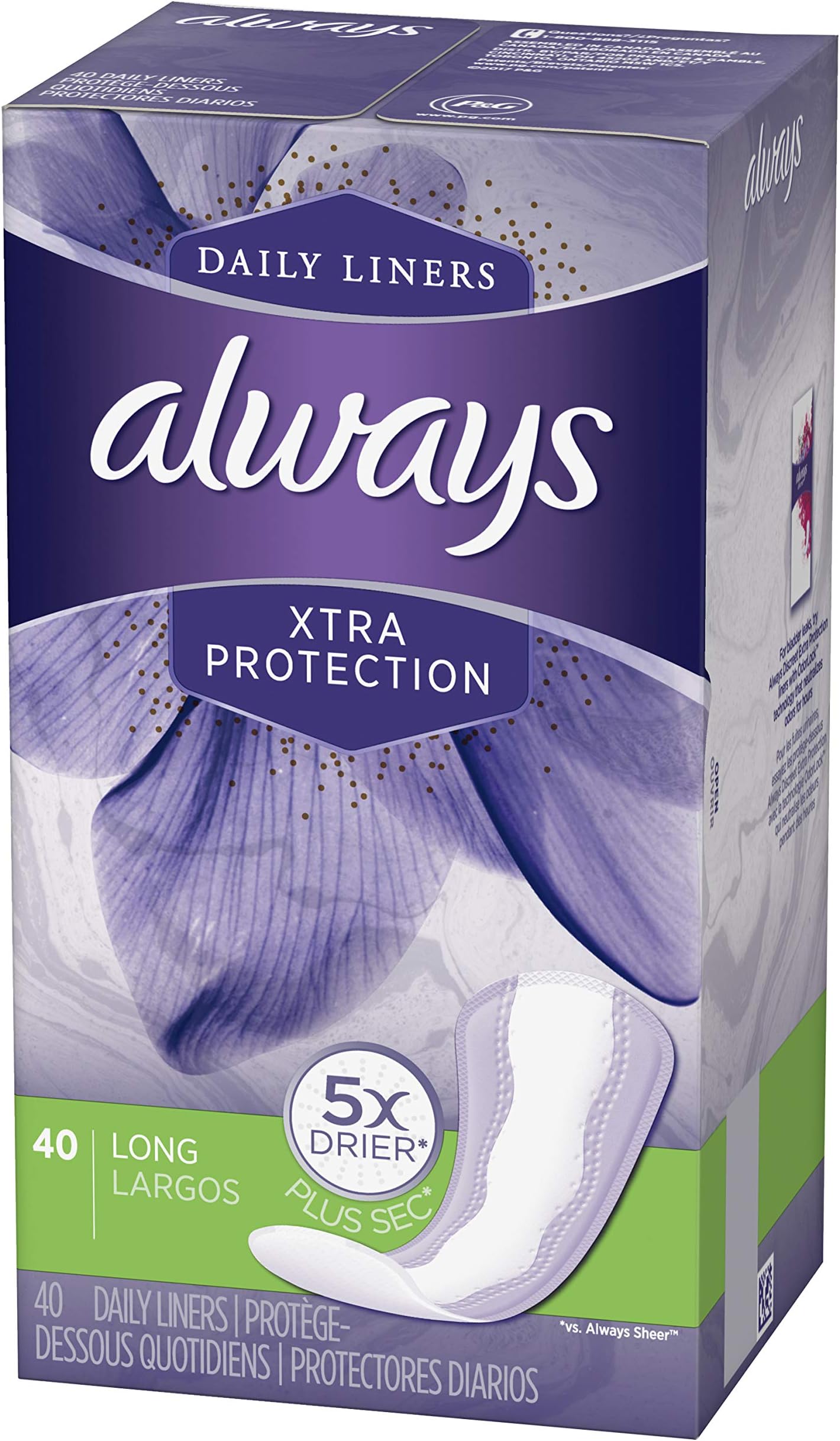 Amazon.com: Always Xtra Protection Daily Liners Long Unscented, 40 Count