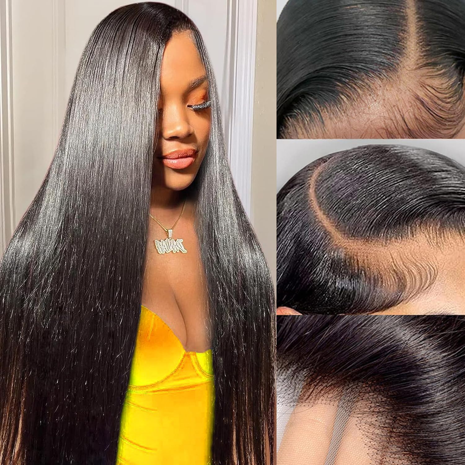 Amazon.com : AUTYBEI 32 Inch Straight Lace Front Wigs Human Hair Pre ...