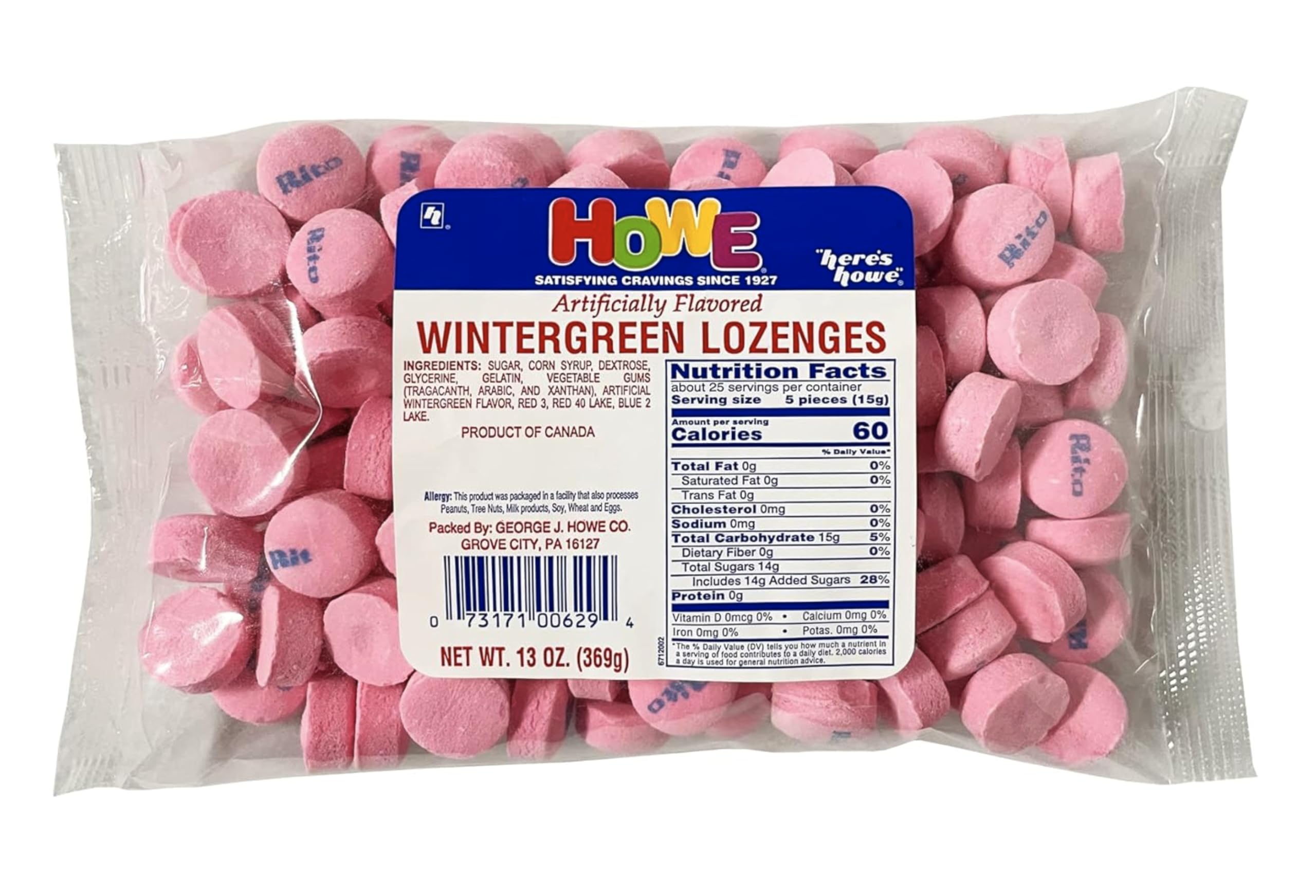 Amazon.com : Howe Wintergreen Lozenges, Mint Candy 13 oz Bag, Case of ...