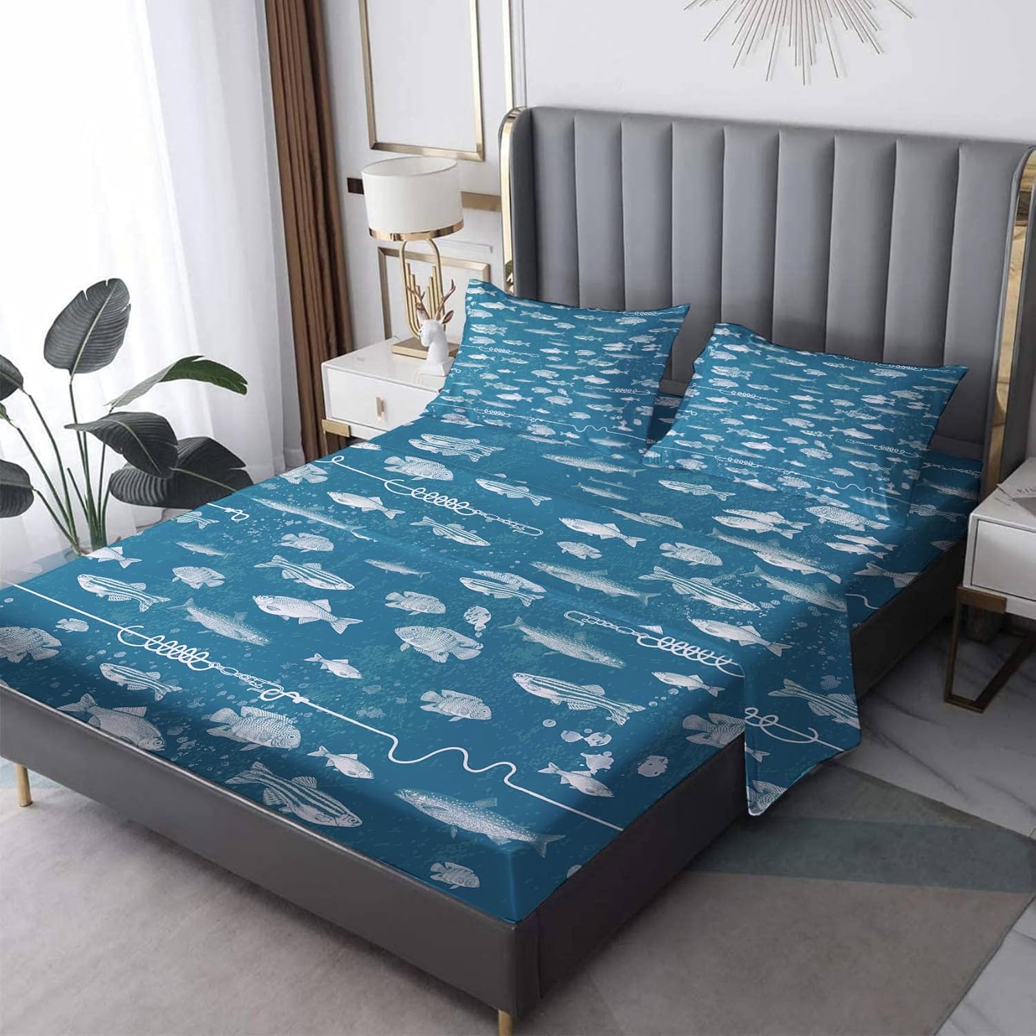 Amazon.com: GEDAEUBA Fish Sheets Twin Sheet Set - Fishing Bed Sheets ...