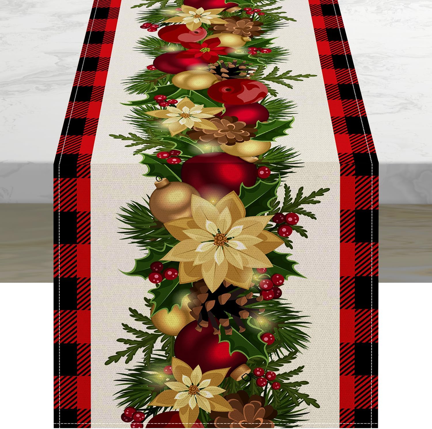 Amazon.com: Red Black Buffalo Check Plaid Christmas Table Runner ...