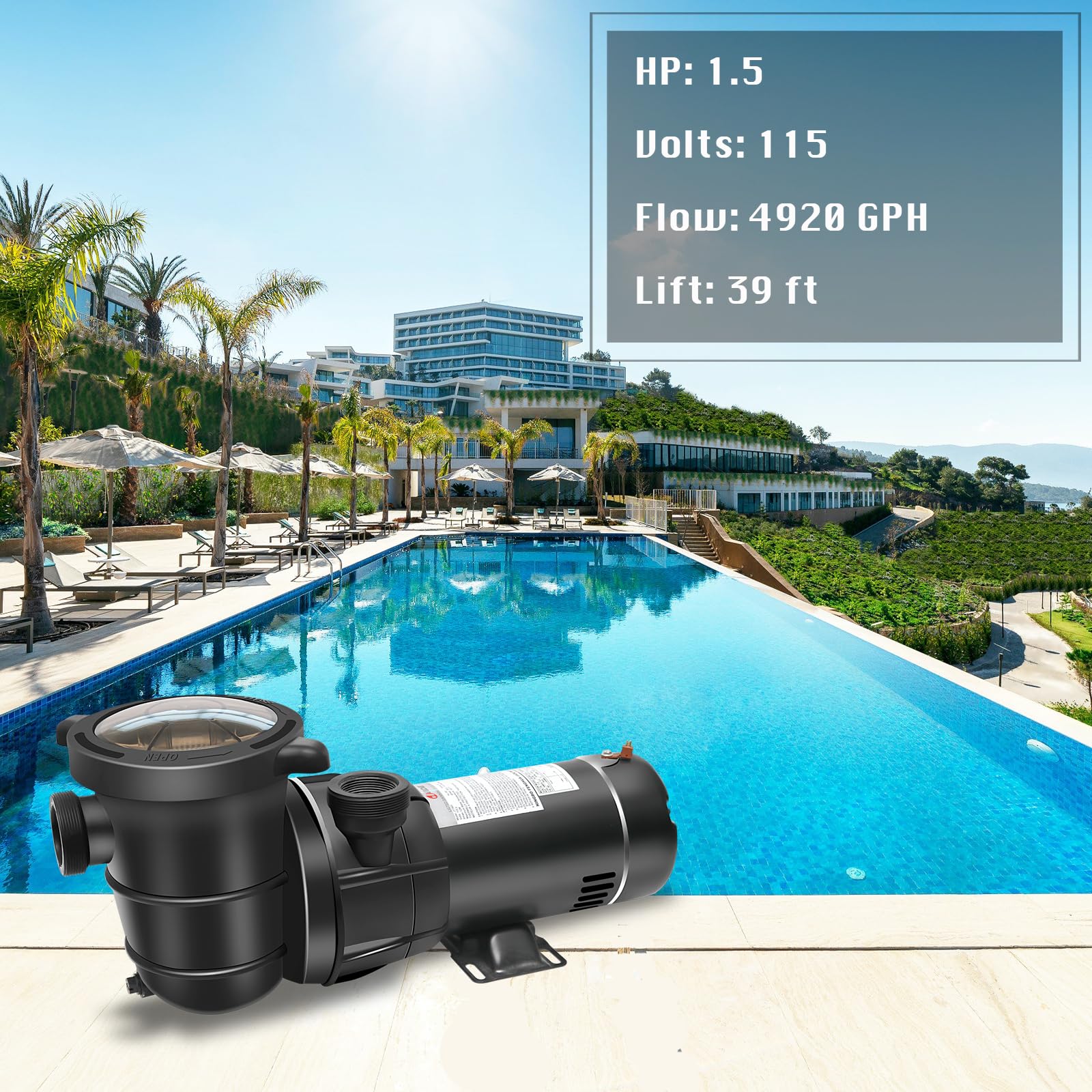 J07503SW DoE-Compliant CEC approved 1.5HP 115v 4920GPH Above Ground ...