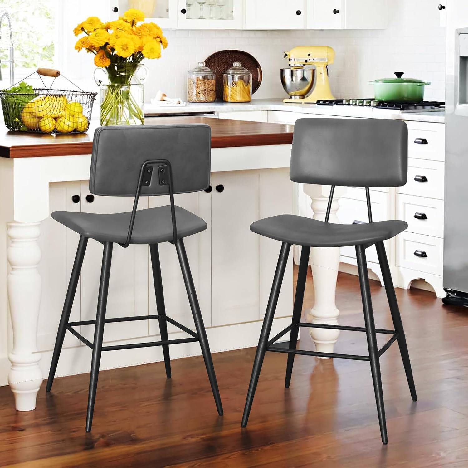 Amazon.com: Cozyman 24.5" Counter Height Bar Stools Set of 2, Gray Faux ...