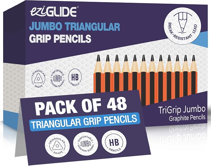 Eziglide TriGrip Jumbo HB Pencils, Tub of 48 Triangular Pencils, Break ...