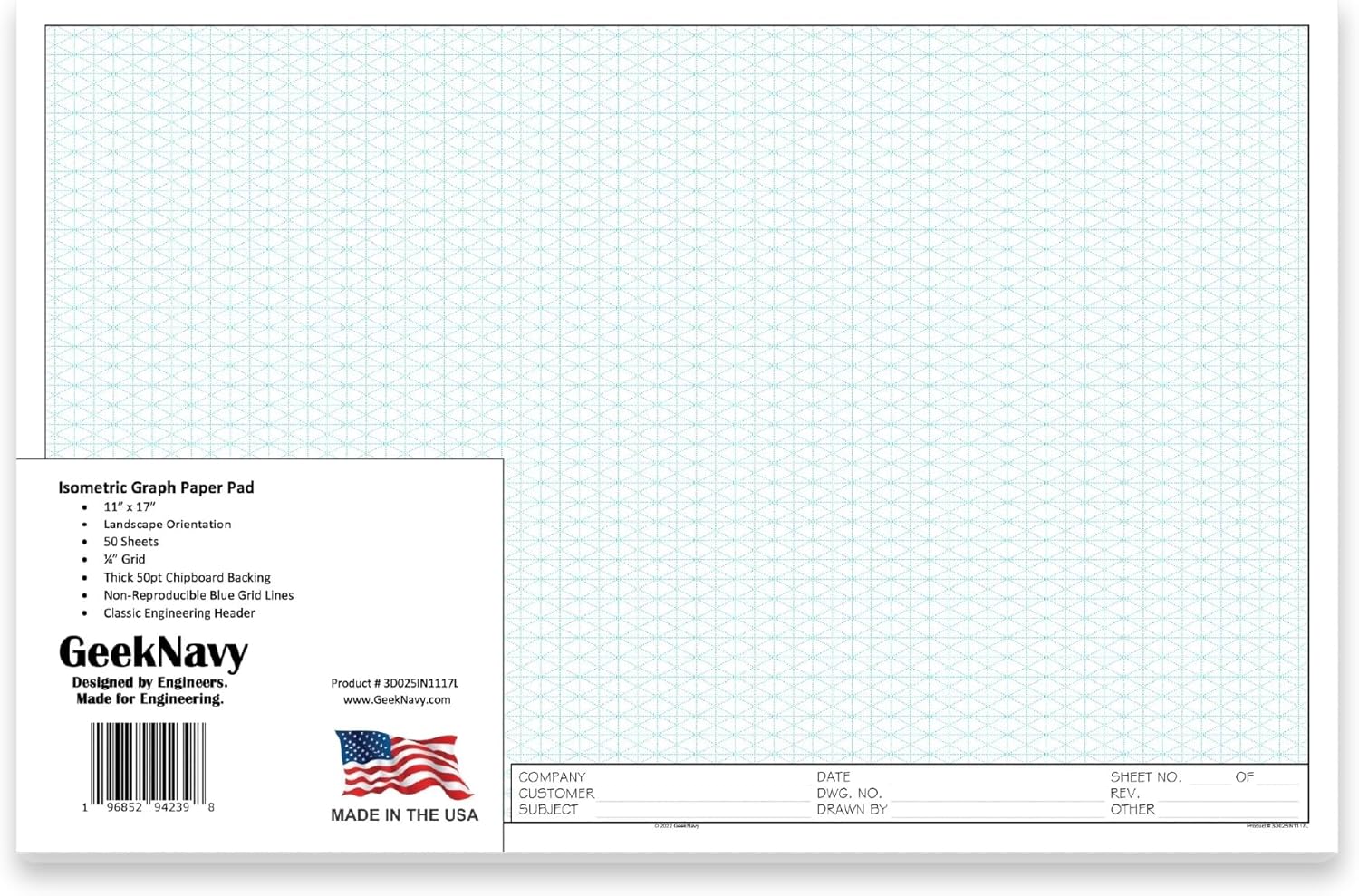 Amazon.com : GeekNavy 11" x 17" Isometric Graph Paper 50 Sheets ...
