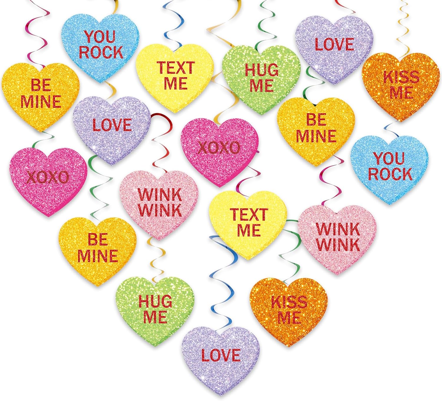 Amazon.com: Whaline 36Pcs Valentine Hanging Swirl Glitter Conversation ...