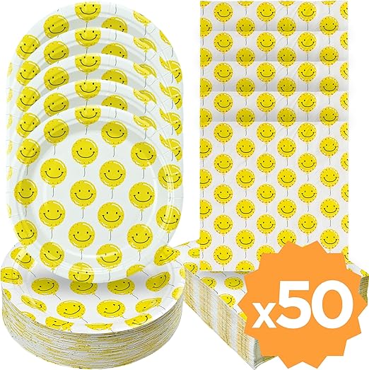 Amazon.com: Yellow Smiley Face Plates And Napkins Party Supplies ...