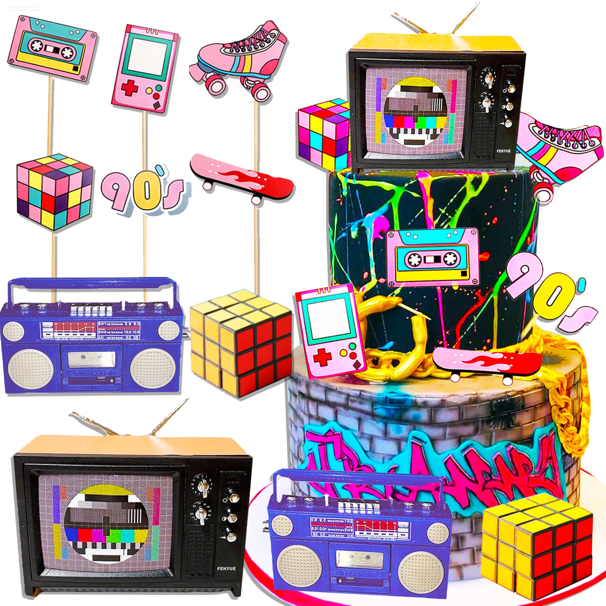 Snapklik.com : JeVenis Retro 90s Party Cupcake Toppers