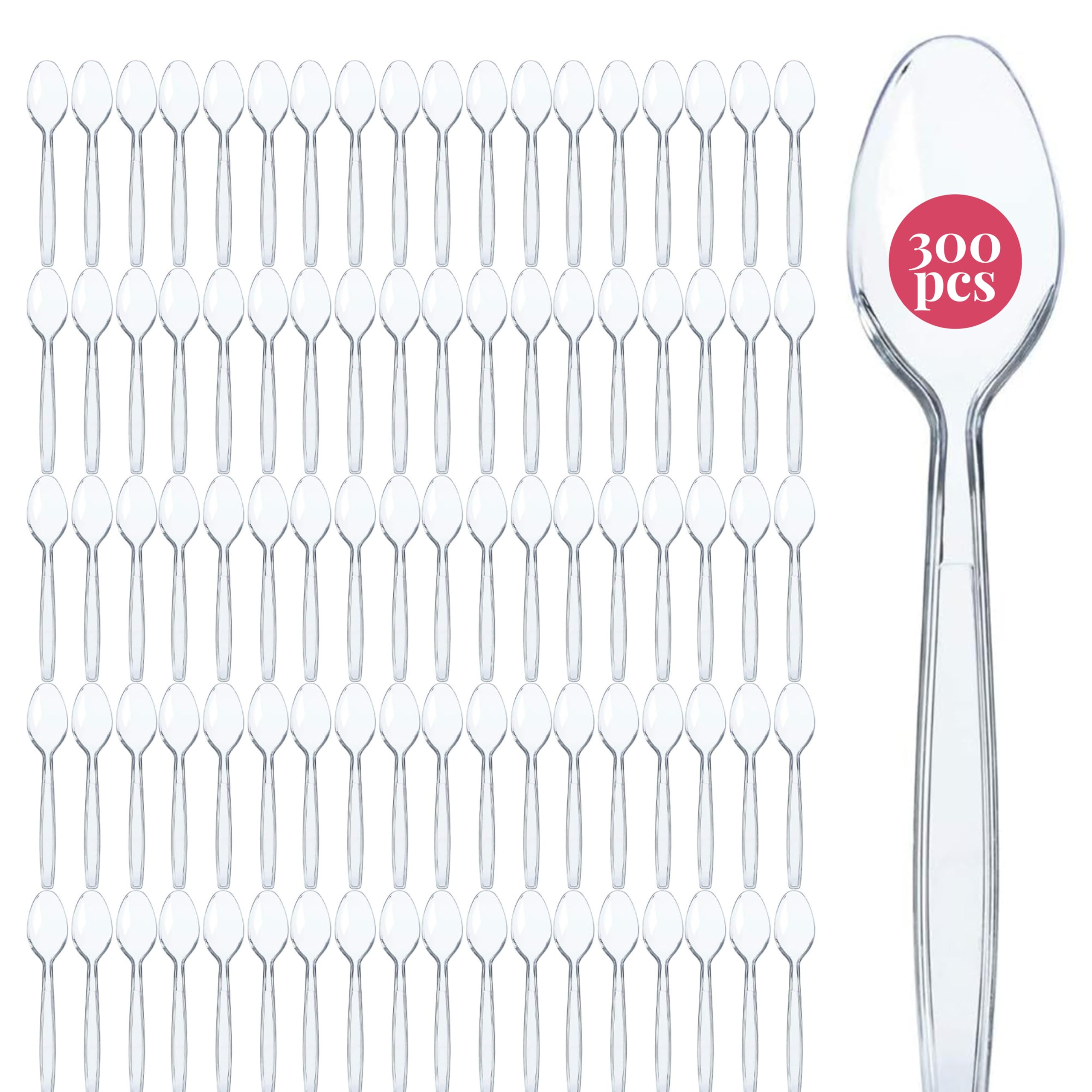 Amazon.com: Prestee 300 Clear Plastic Spoons Bulk - Plastic Silverware ...