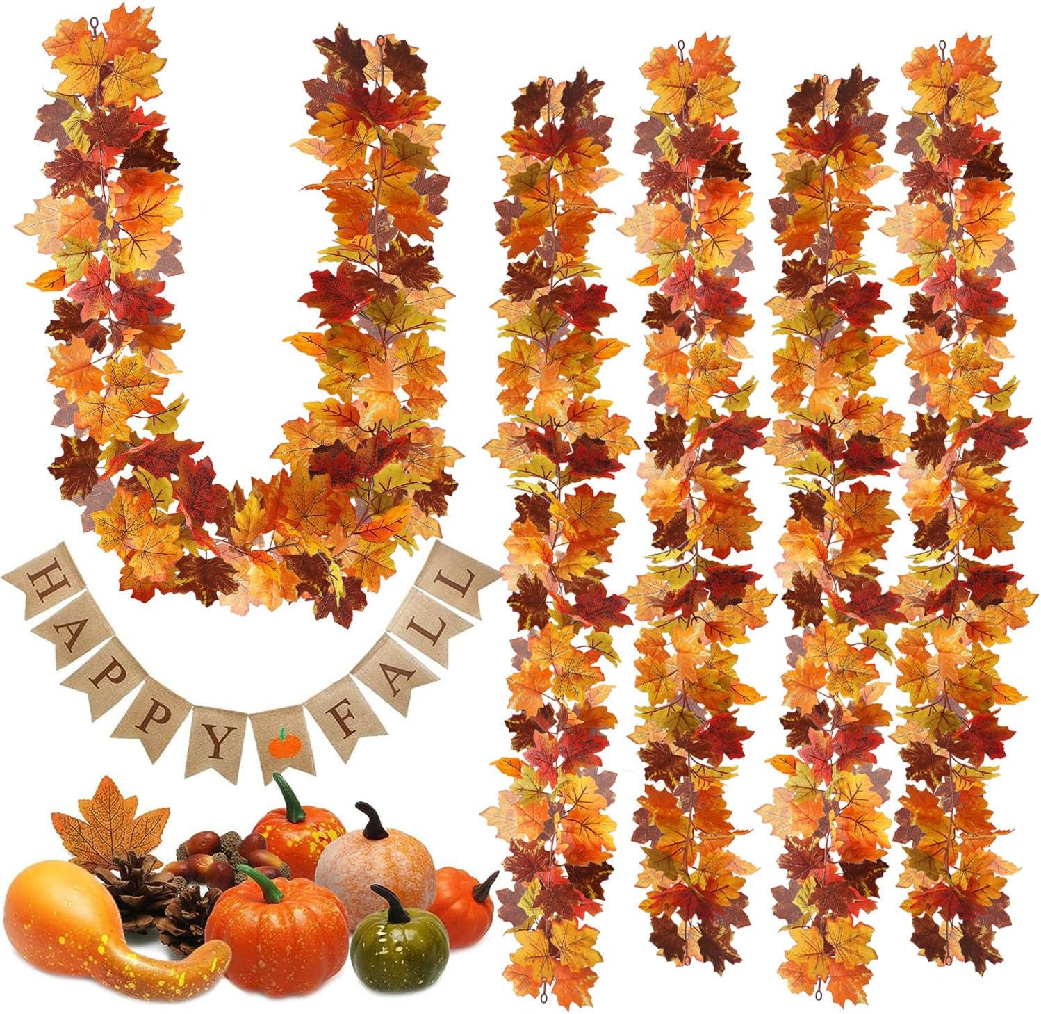 Amazon.com: 2024 NEW 5 Pack Fall Maple Leaves Garland, 30Ft Artificial ...