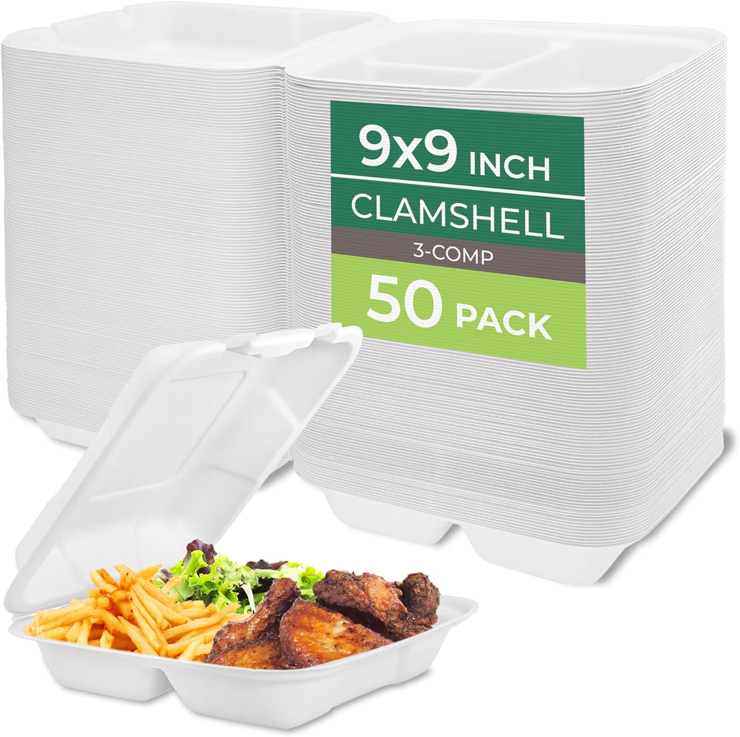 Amazon.com: Freshware Clamshell Food Containers with Lids [9x9] 3 ...