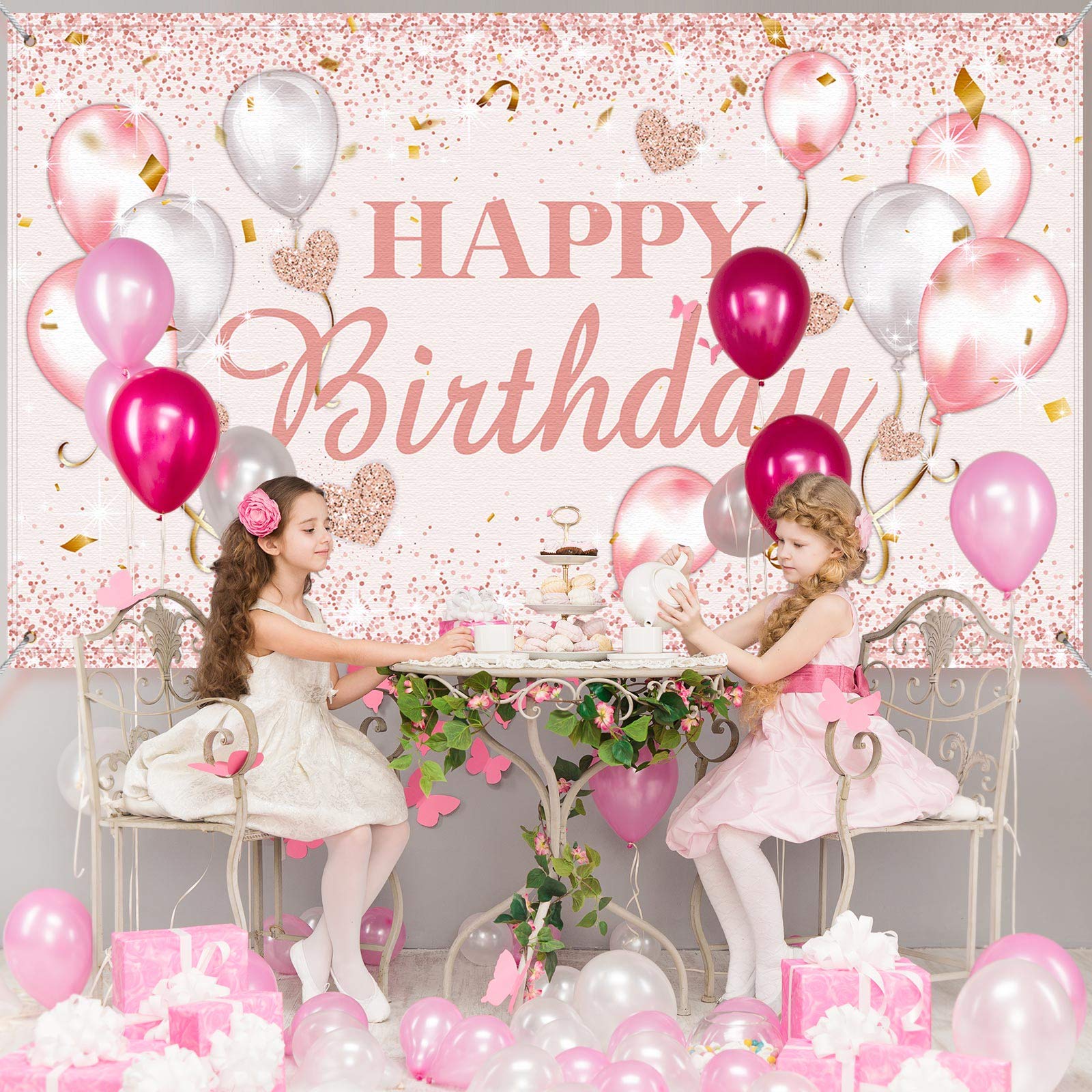 Tatuo Pink and Rose Gold Happy Birthday Party Decorations Supplies ...