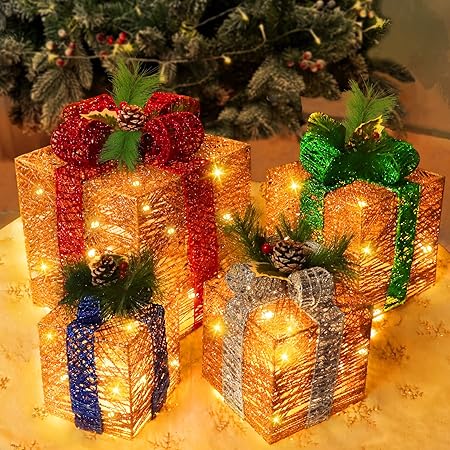 Amazon.com: [ Super Large 12"-10"-8"-7" ] 4 Pack Lighted Gift Boxes ...