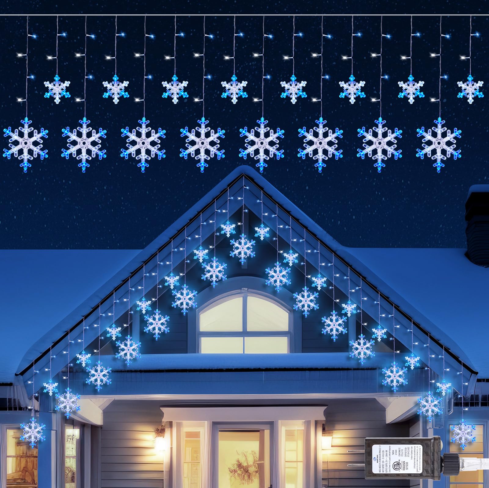 Minetom Christmas Snowflake Lights - 13ft 192LED Snowflake Icicle ...