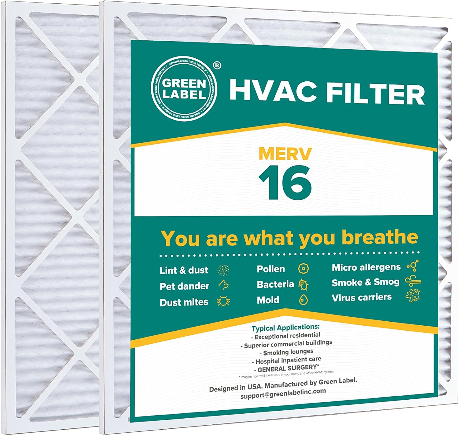 Green Label Brand HVAC Air Filter 24x25x1, AC Furnace Air Ultra ...