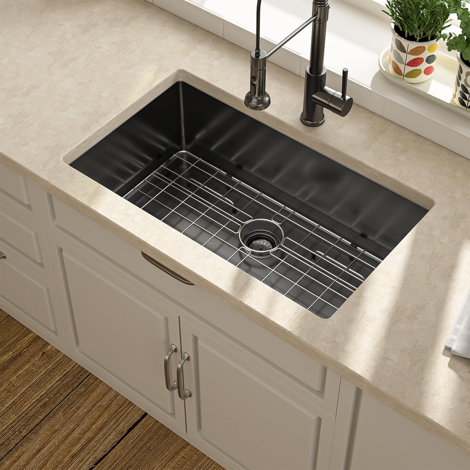 Snapklik.com : 33 Inch Black Undermount Kitchen Sink T304 16 Gauge ...