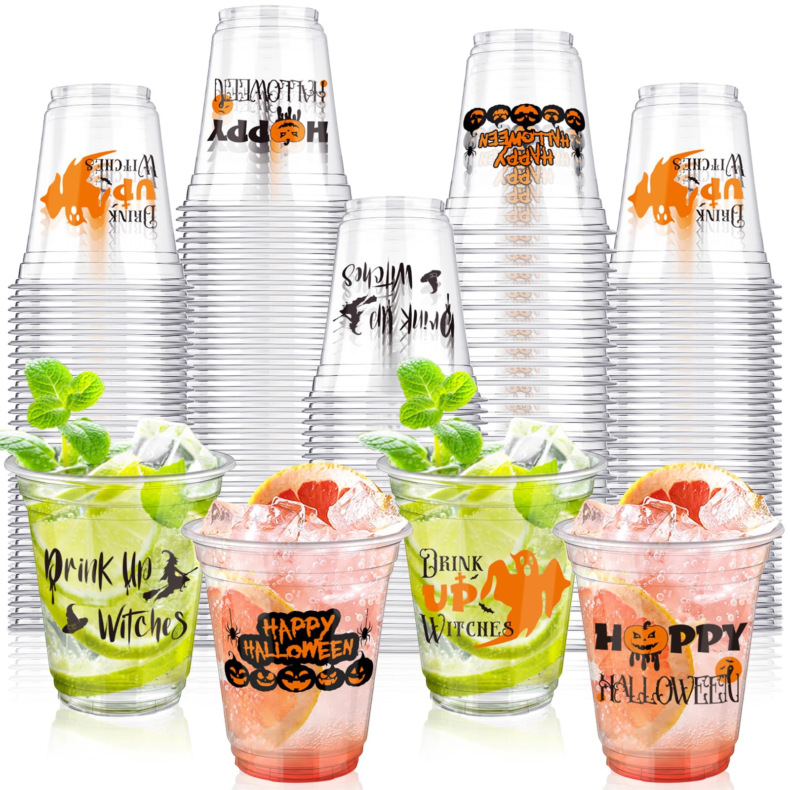 Amazon.com: Dandat 100 Pcs Halloween Plastic Cups Bulk 12 oz Halloween ...