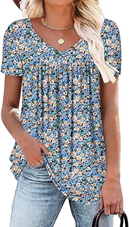 ZOLUCKY Womens Plus Size Short Sleeve Boho Tops Trendy Shirts Loose Fit ...