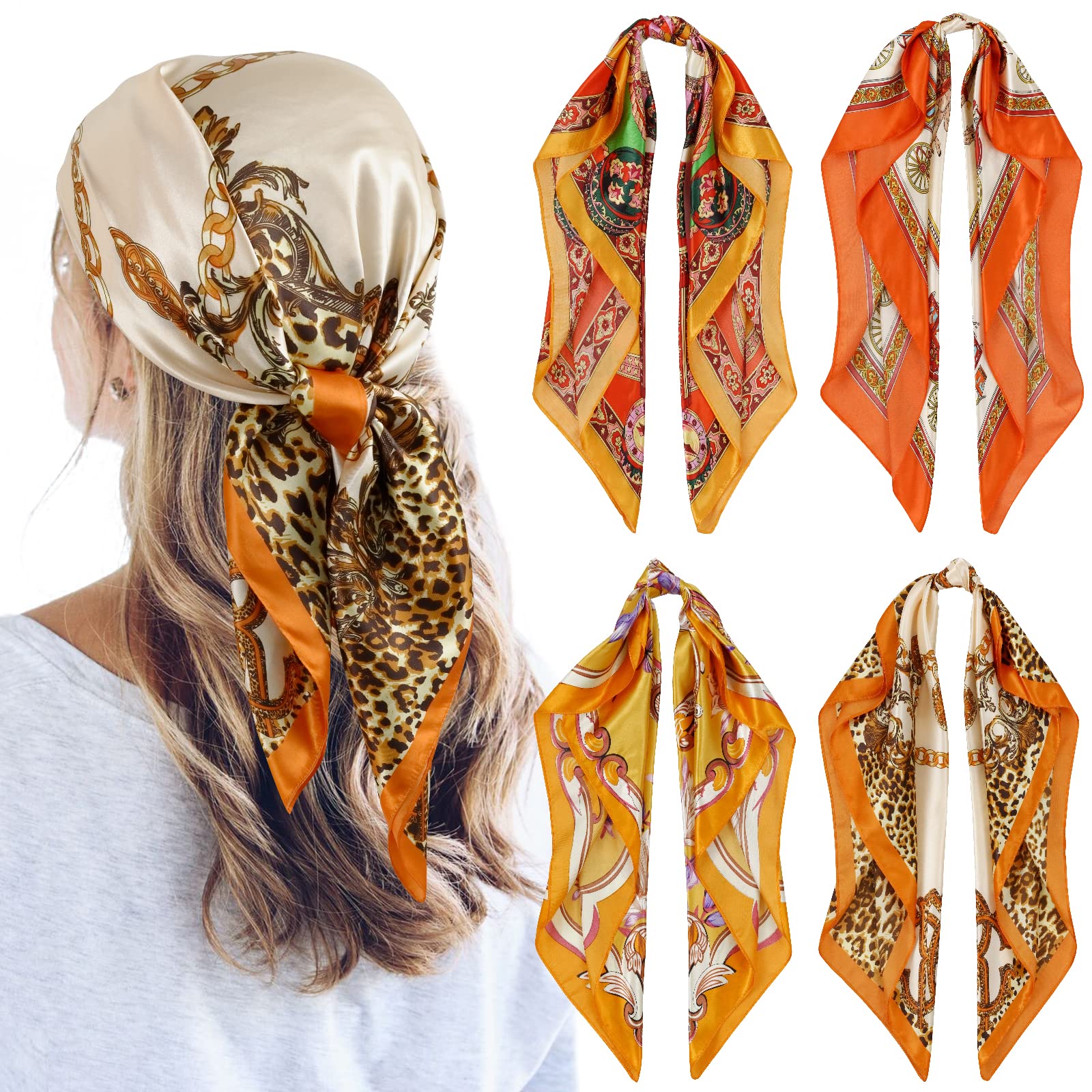 QBSM 4 Pcs 35'' Satin Head Scarf Silk Feeling Neck Scarves Hair Wrap ...