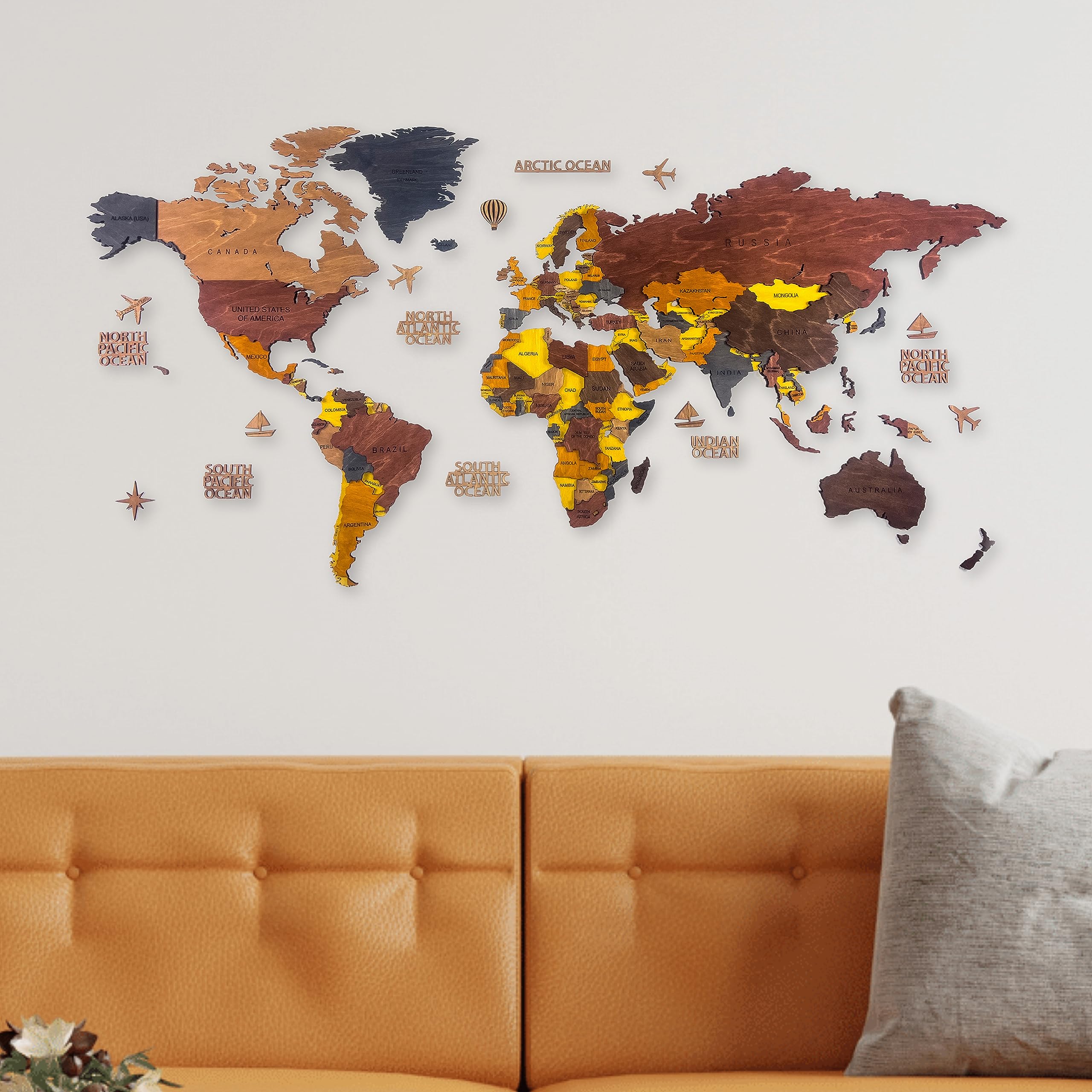 Buy World , Wall Art Decor, Wood , 3D Wooden World , Large for Wall ...
