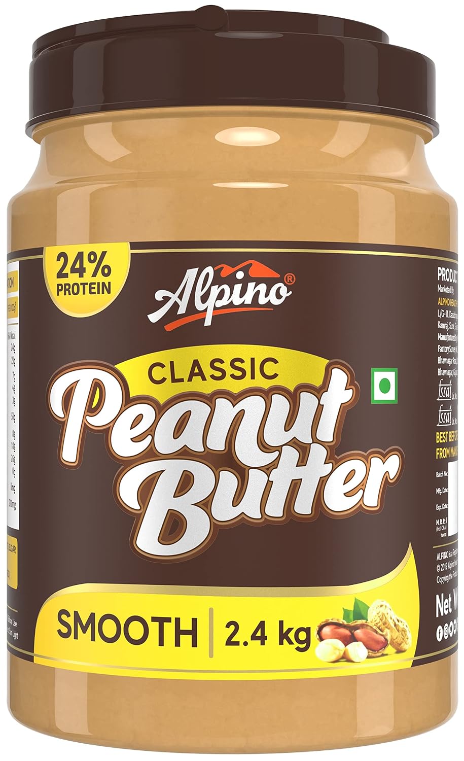 Alpino Classic Peanut Butter Smooth 2.4 KG | 90% Roasted Peanuts | High ...