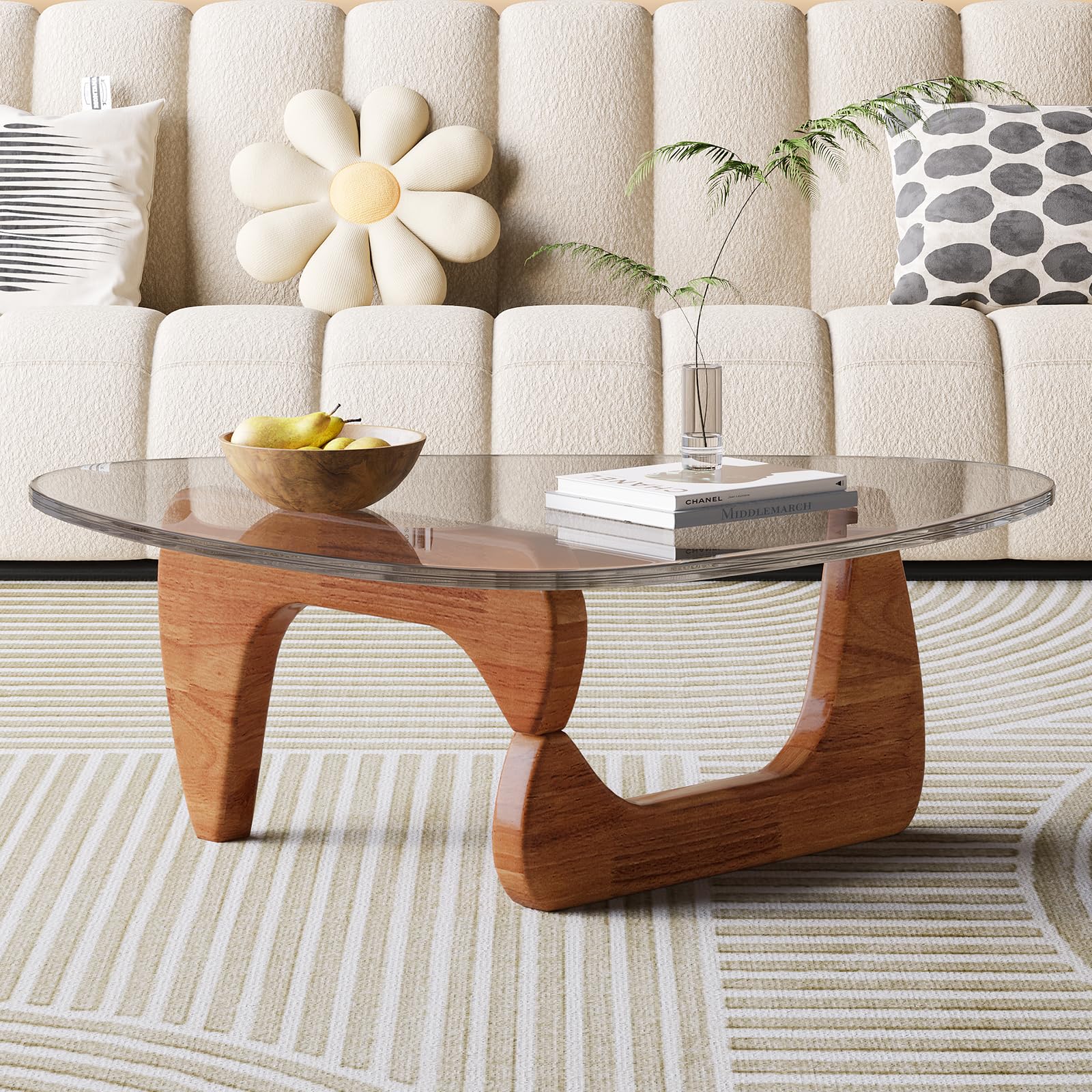 Amazon.com: Triangle Glass Coffee Table, Mid Century Solid Wood Base ...