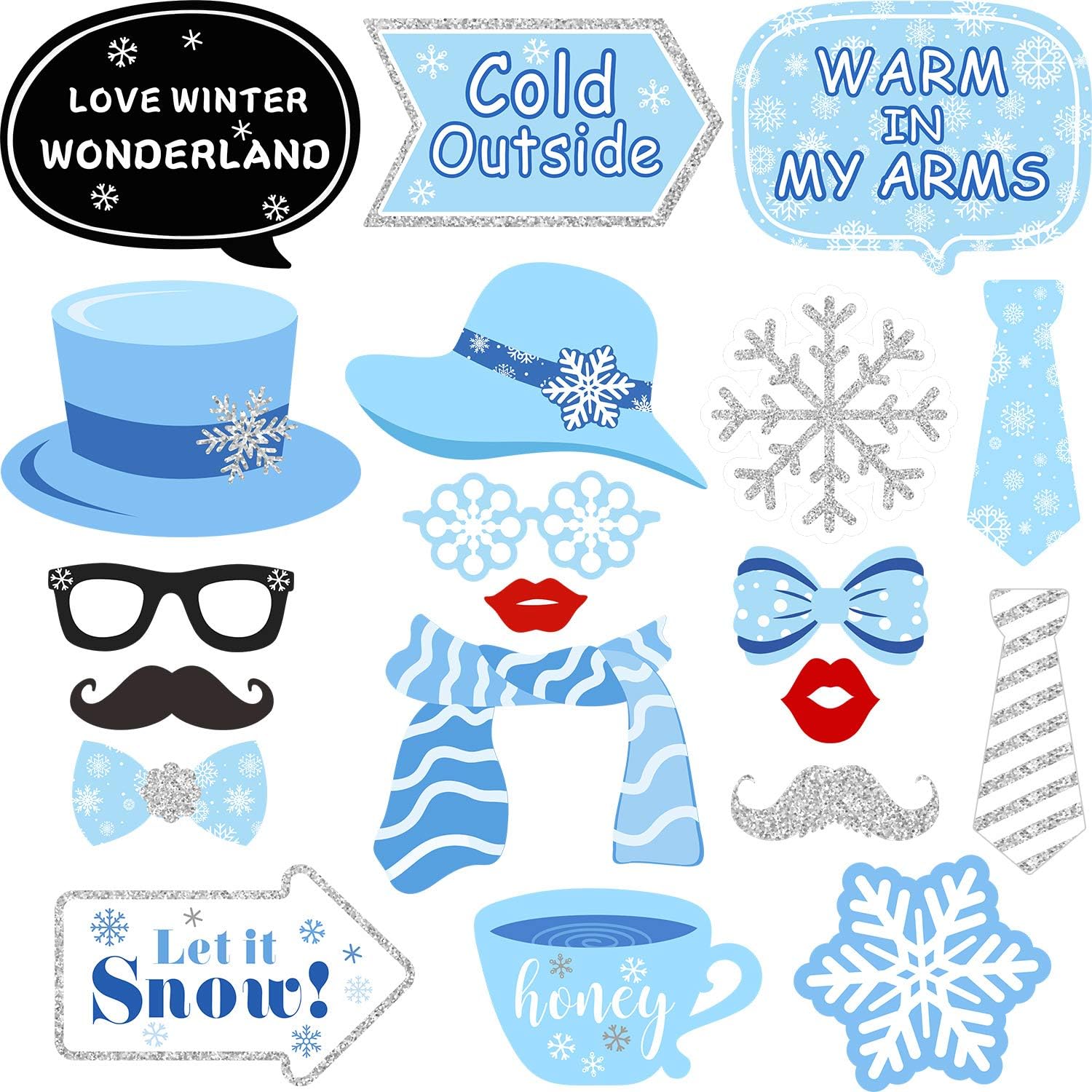 Amazon.com: Blulu 20 Pcs Winter Photo Booth Props Winter Wonderland ...