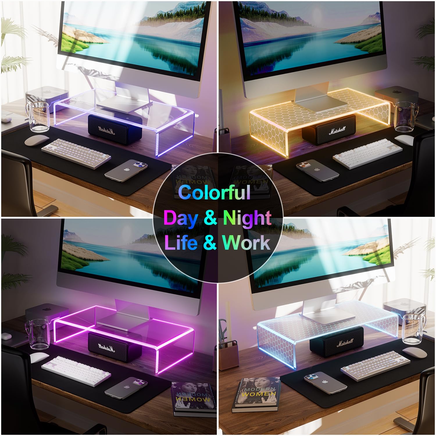 Acrylic Monitor Stand with LED Light - Acrylic Laptop Riser, Desktop ...