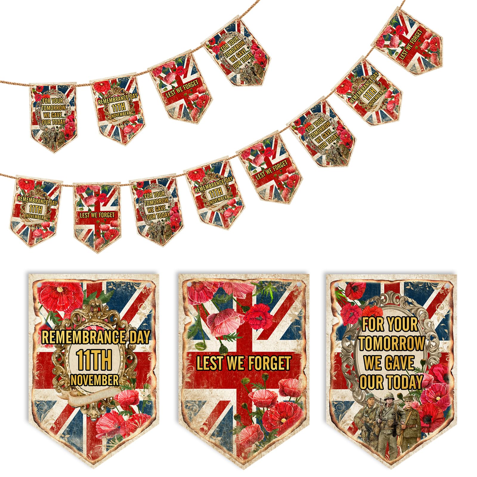 12 Pcs Remembrance Day Decorations,Lest We Forget Bunting with 250cm ...