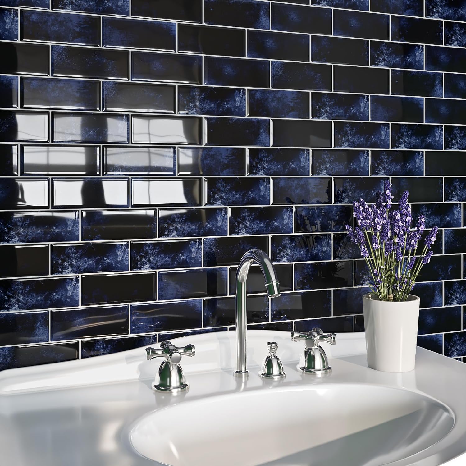 Livelynine Stick on Tiles Kitchen Splashback Blue Self Adhesive Wall ...