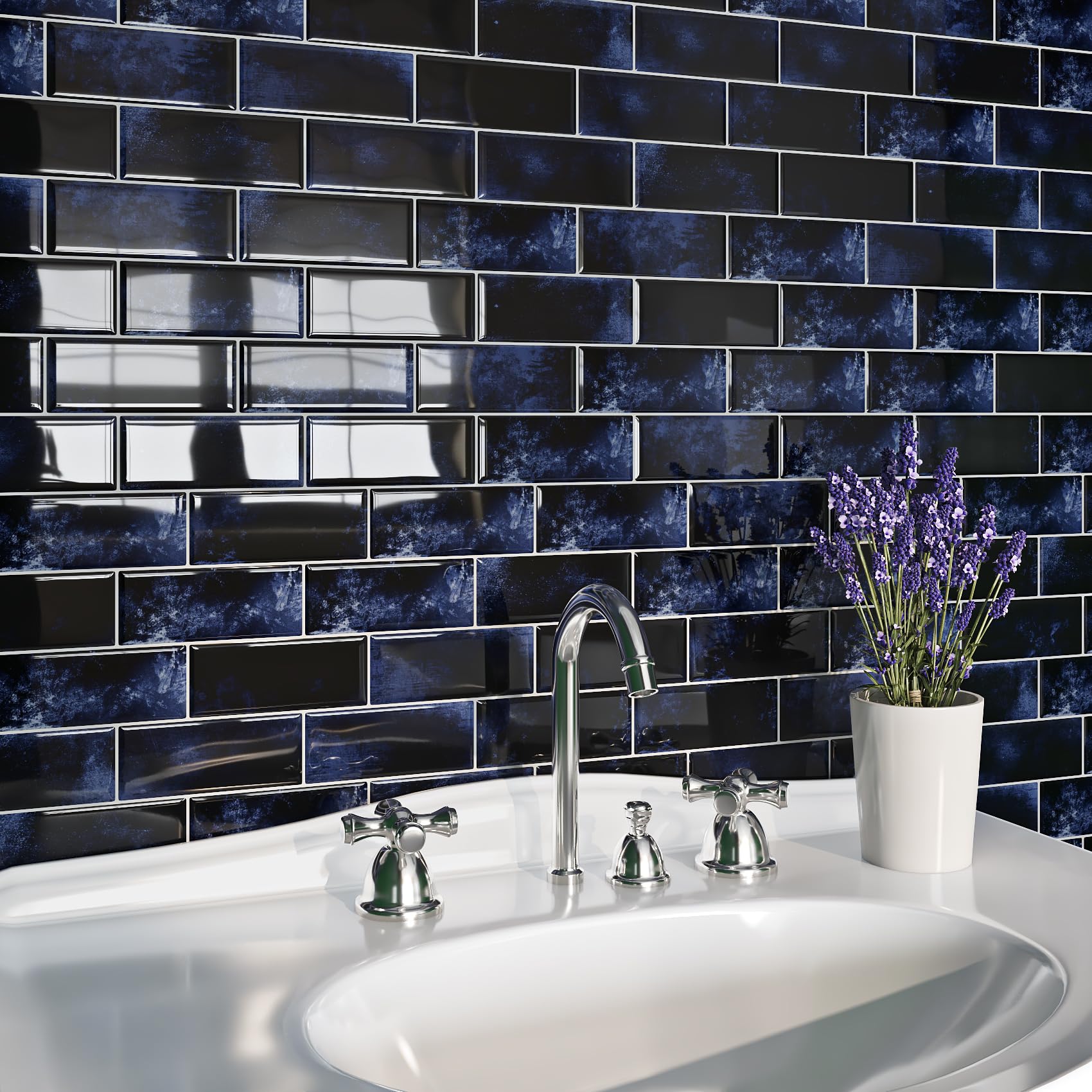 Dark Blue Bathroom Tiles La Boca Watercolour Blue Tile – Tileflair