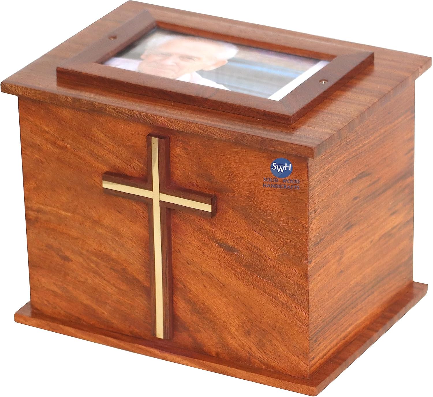 Amazon.com: Wooden Photo Frame urn with Brass Cross | Wood Cremation ...