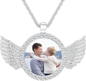 Custom Circle Chain with Wings, Memory Necklaces Picture Necklace ...