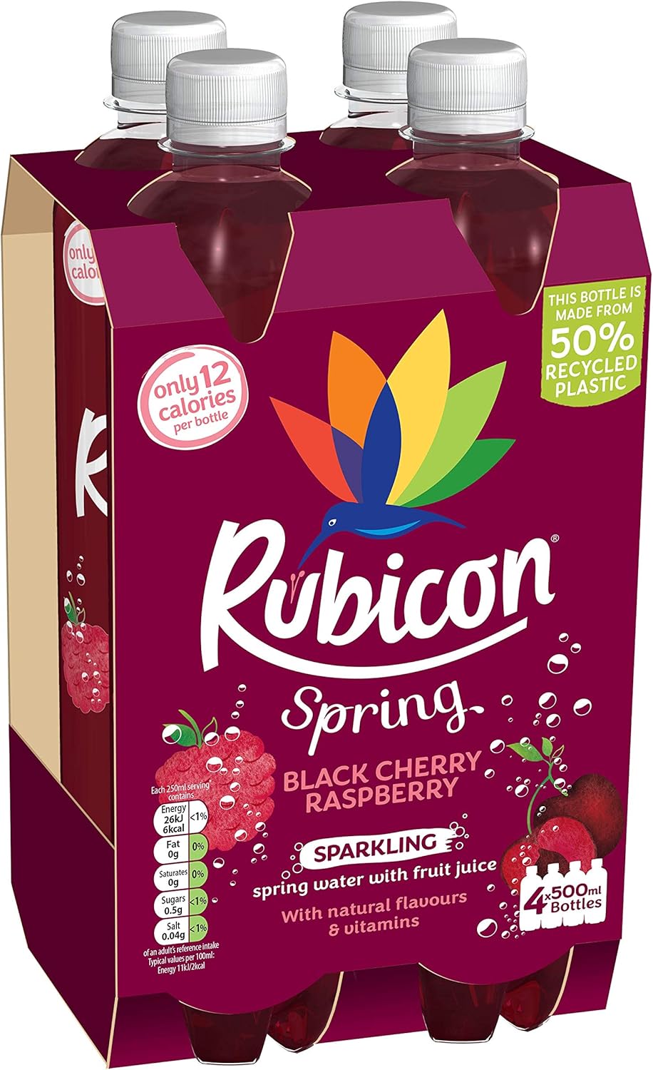 RUBICON Spring Black Cherry & Raspberry | 4 x 500ml Bottles | Flavoured ...