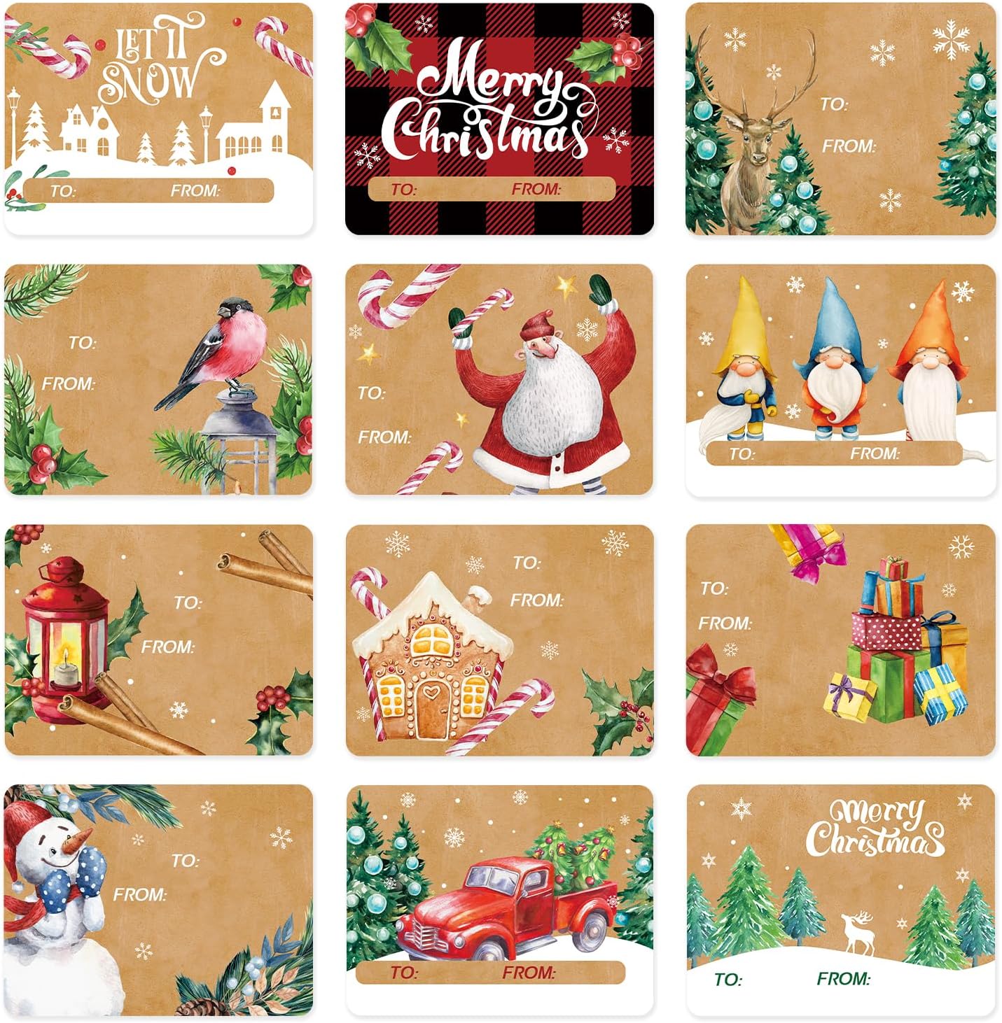 VEYLIN Christmas Sticky Tag Labels,120 Pieces Vintage Self Adhesive ...