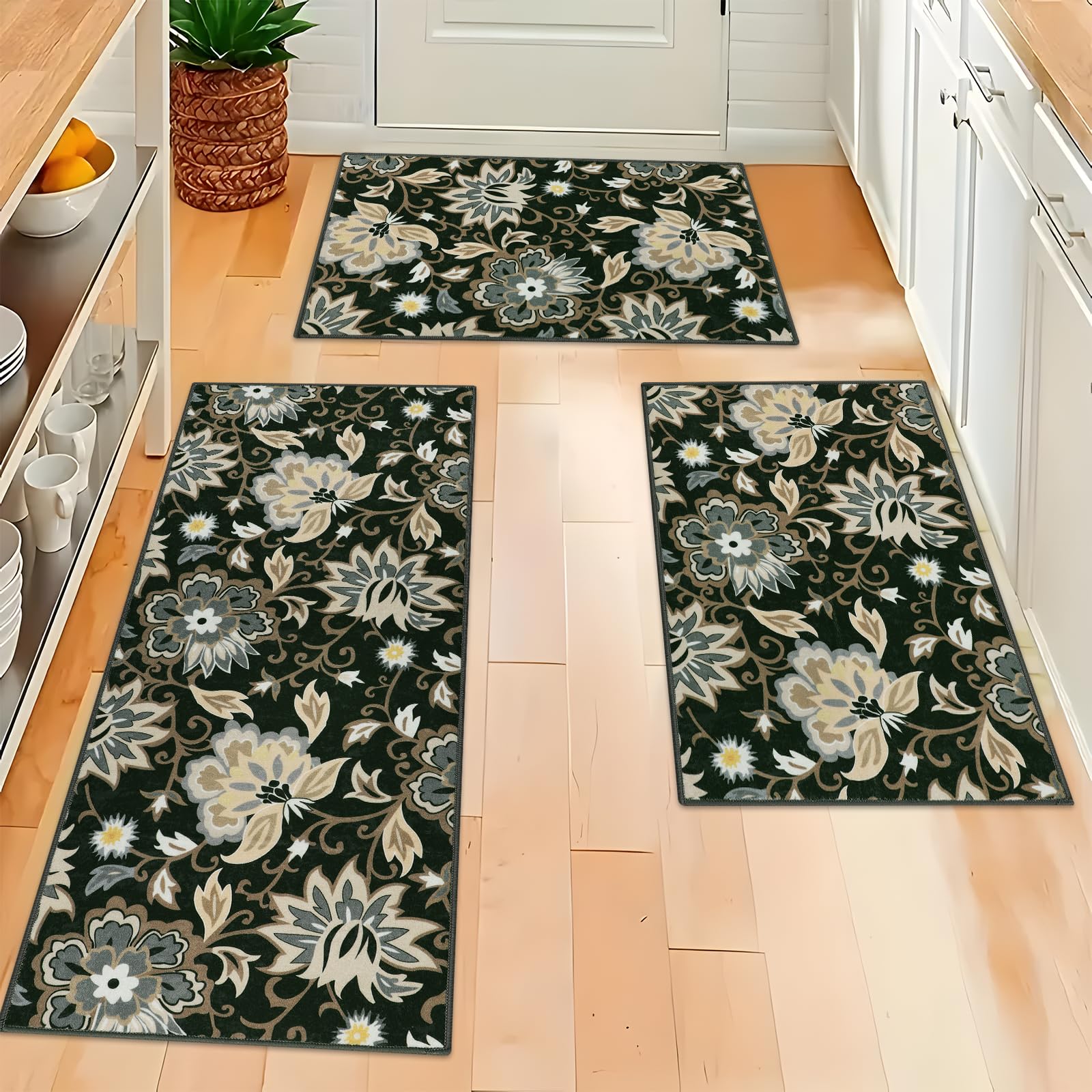 Homcomoda Boho Kitchen Rug Sets 3 Piece with Runner Non Slip Kitchen ...