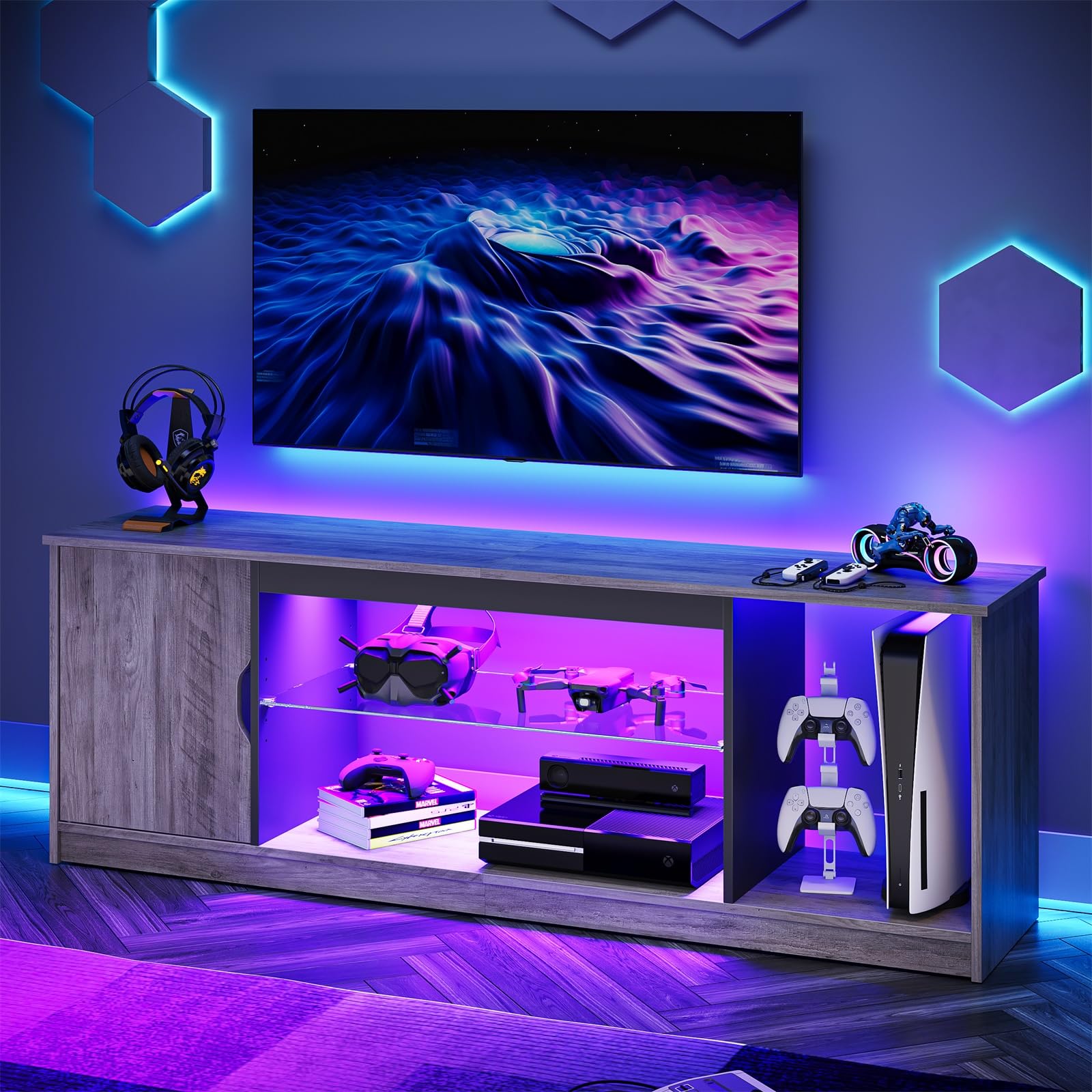 Amazon.com: Bestier LED TV Stand for PS5,Modern Gaming Entertainment ...