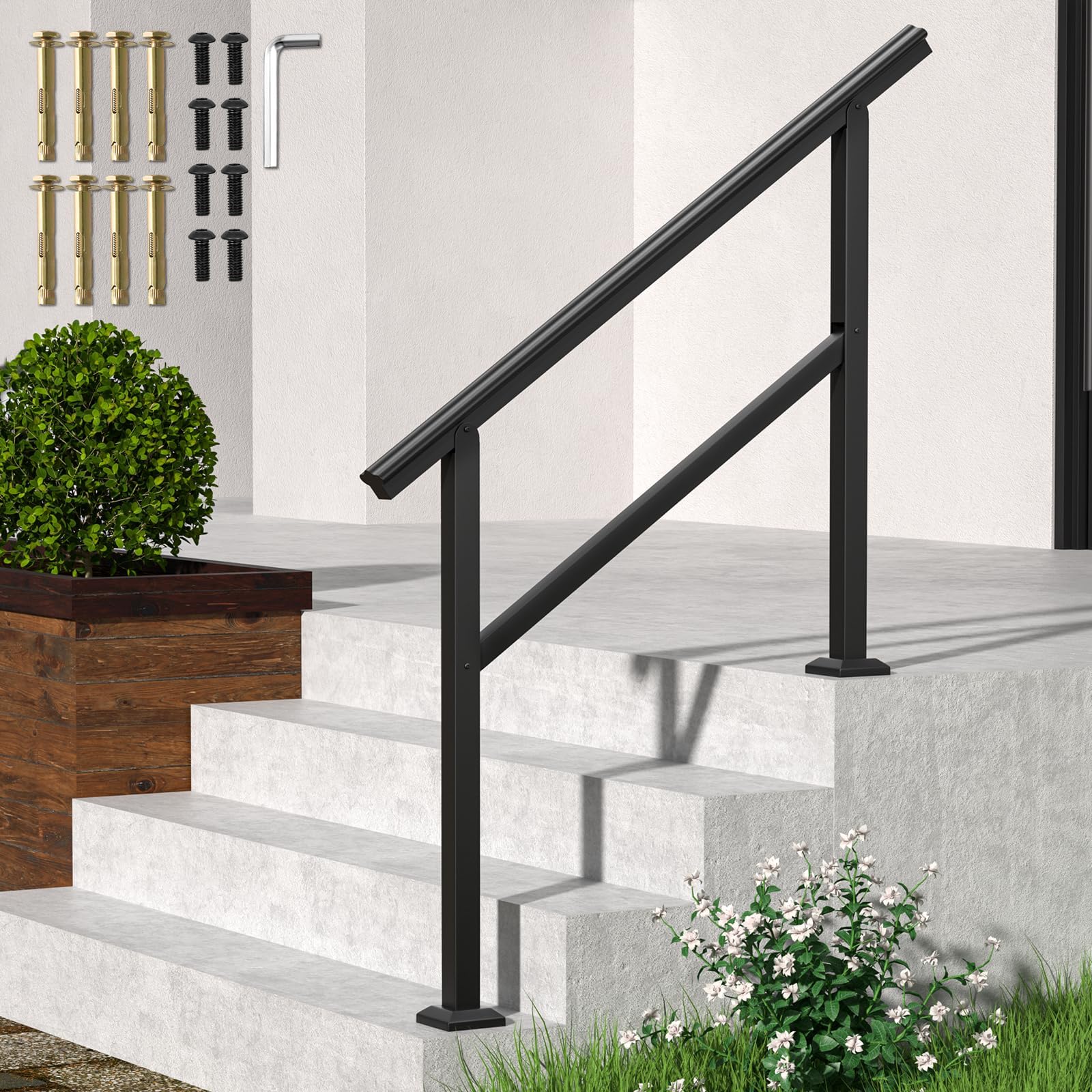 SPACEEUP 2Step Stair Handrail,27" x 35" Handrails for Outdoor Steps Fit ...