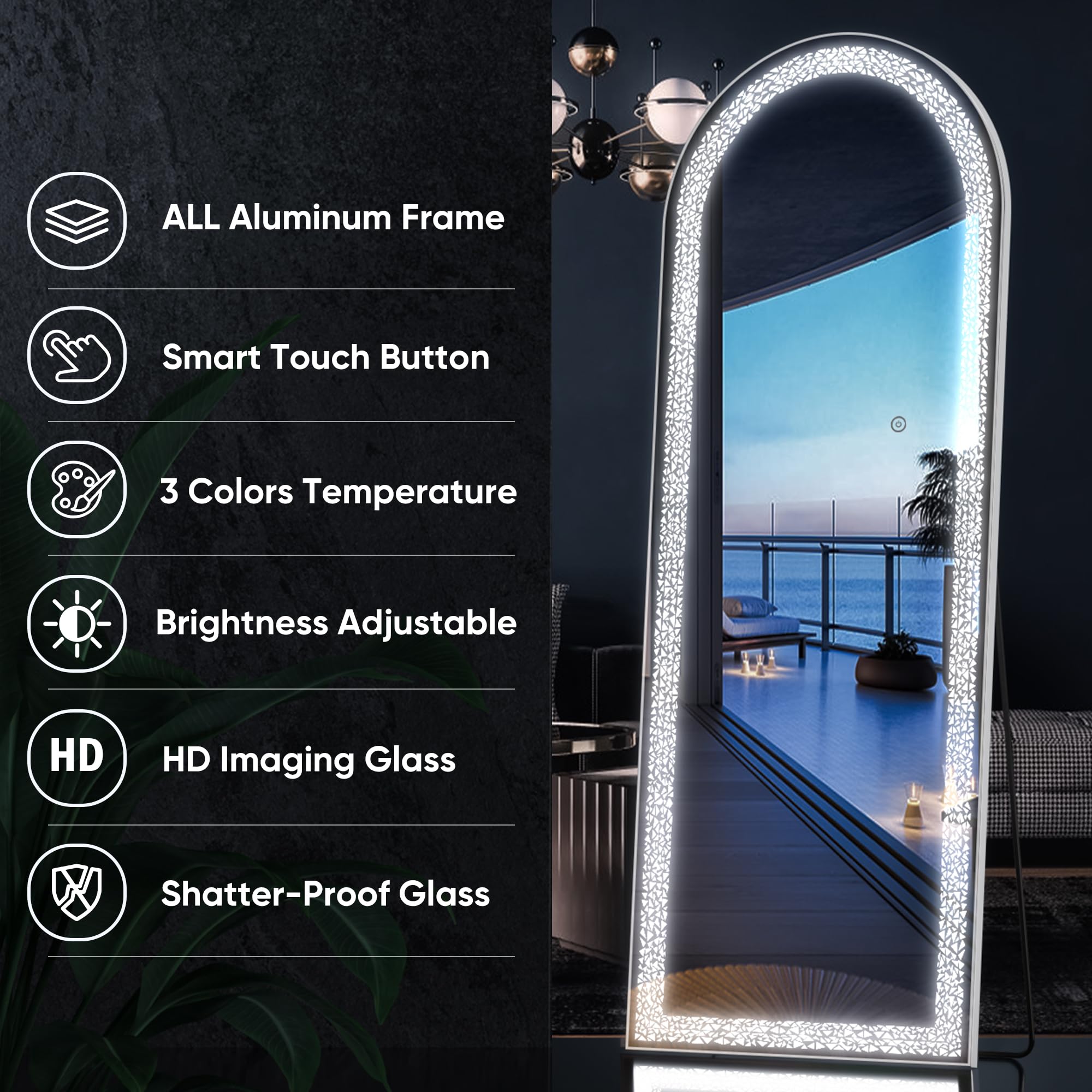 Snapklik.com : Antok LED Arched Full Length Mirror, 64 X 21 Lighted LED ...