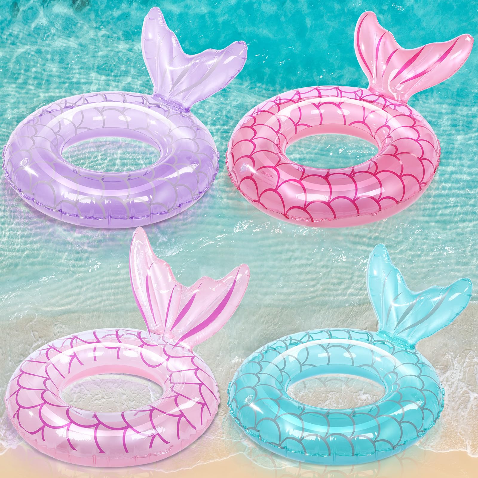 Snapklik.com : 4 Pcs Mermaid Swimming Ring Tail Pool Floats Mermaid Inflatable Float Ring Tail ...