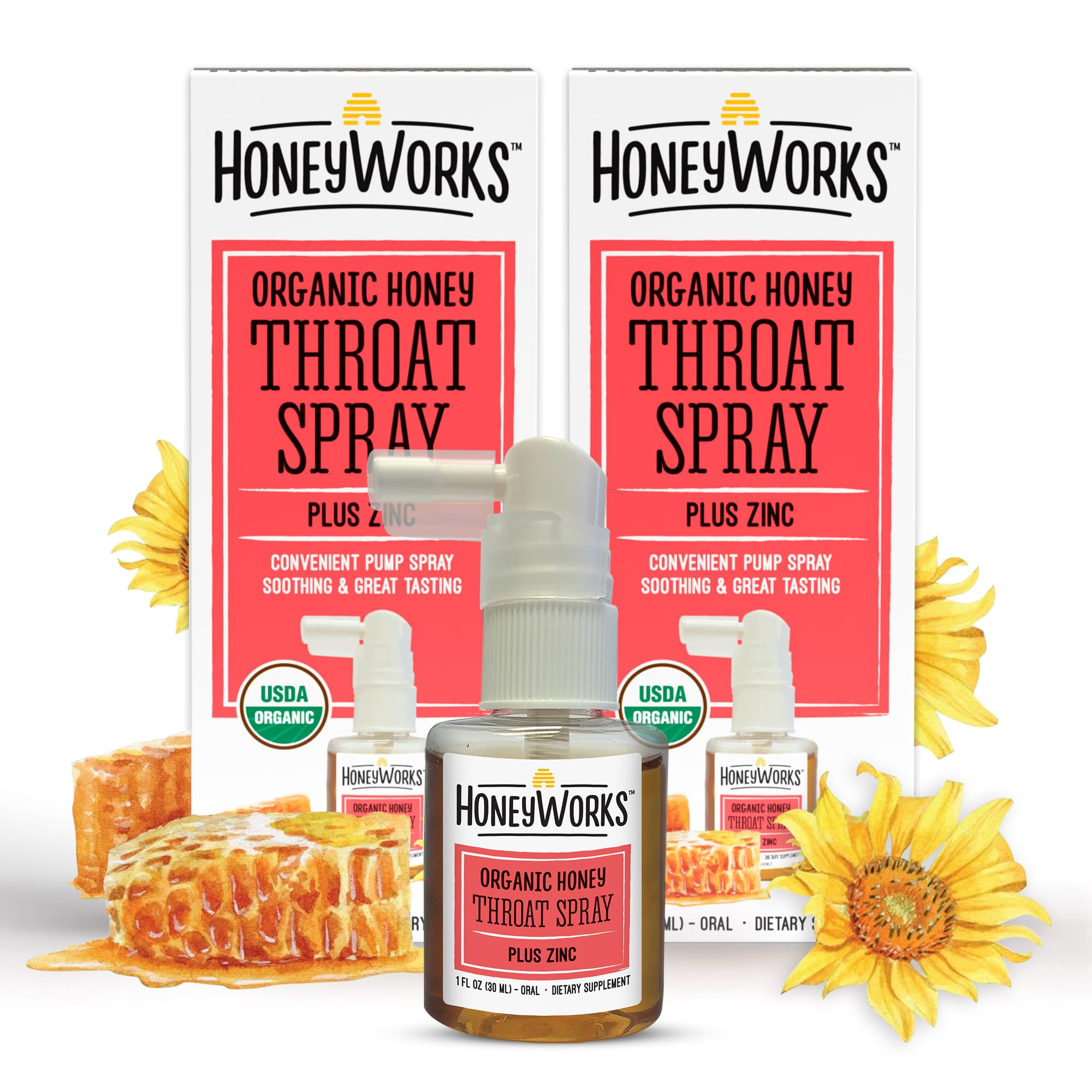 Amazon.com: HoneyWorks Adult Throat Spray for Sore Throat Relief, 1 Oz (Pack of 2) Soothing Non ...