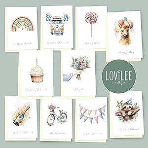 LOViLEE® Glückwunschkarten inkl. extra Umschläge & Sticker zu jedem Anlass im 10er Geschenkset ...